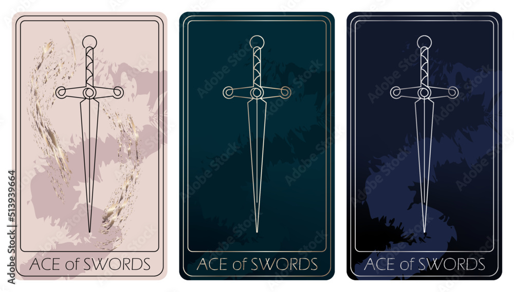 Ace of Swords. A card of Minor arcana one line drawing tarot cards ...