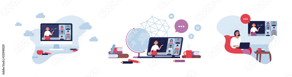 Online education concept. Vector flat design people illustration set ...