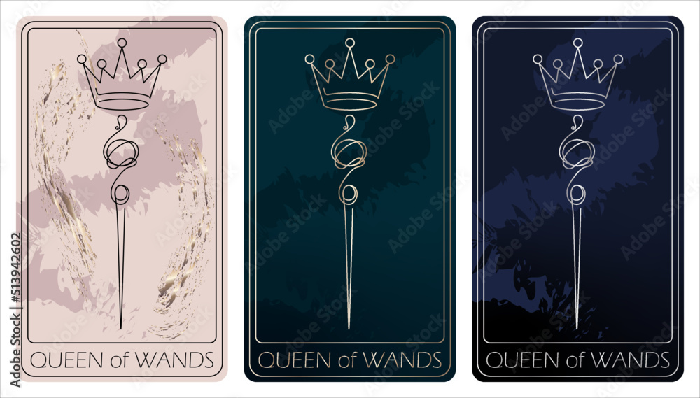 Queen of Wands. A card of Minor arcana one line drawing tarot cards ...
