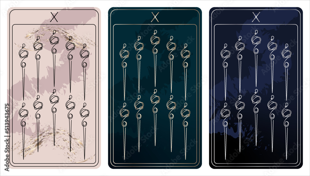 Vetor de 10 of Wands. A card of Minor arcana one line drawing tarot ...