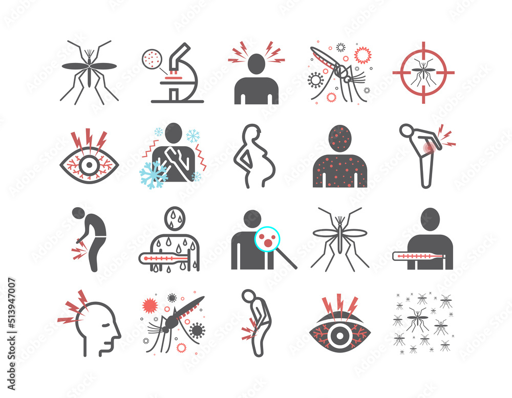 Malaria line icon. Infographics. Symptoms, Vector signs for web ...