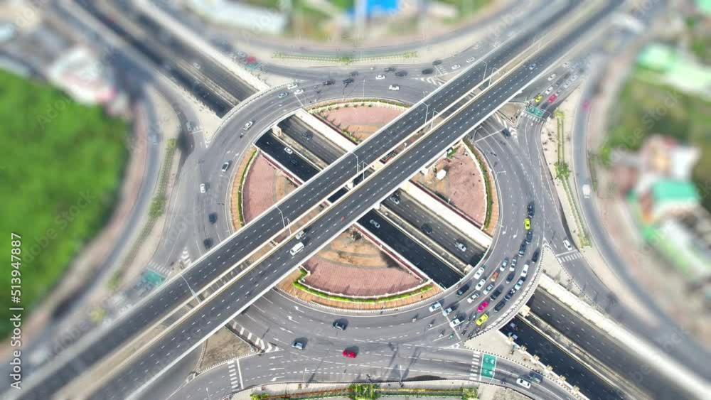 4K : Top view of Tunnel under the interchange roundabout. The ...