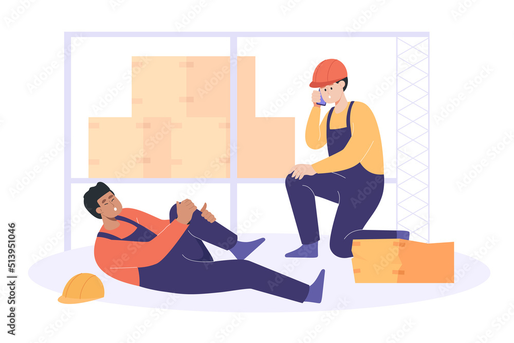 Photo & Art Print Worker lying on floor with injured leg flat vector ...