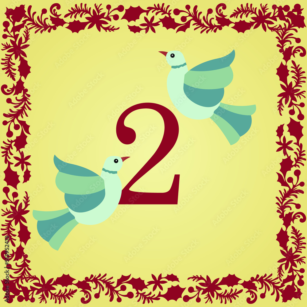 The 12 days of Christmas 2nd day two turtle doves Stock Vector | Adobe ...