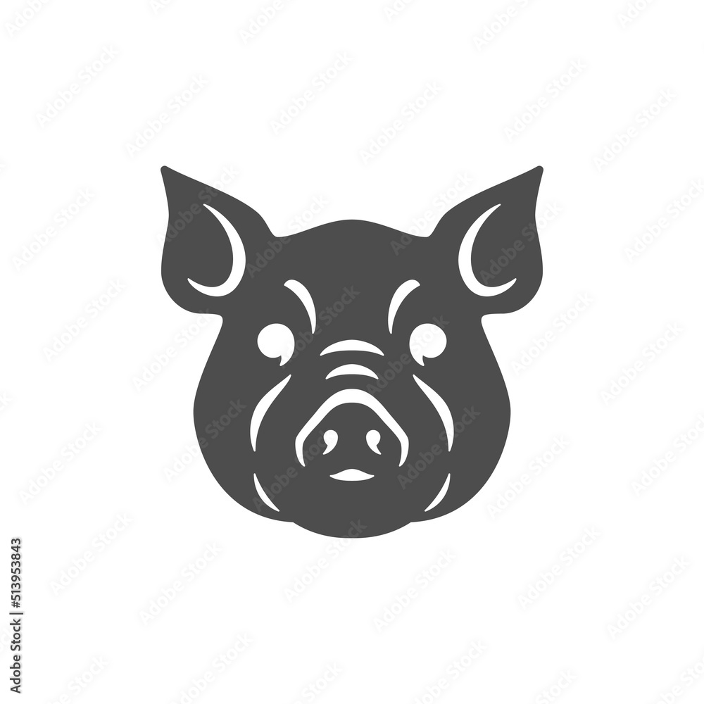 Angry pig head front view monochrome black silhouette vintage icon ...