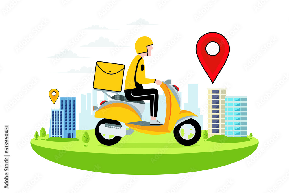 Motorcycle. Delivery service. E-commerce application for shipping ...