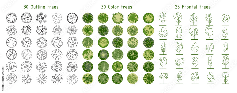 Tree for architectural floor plans. Entourage design. Various trees ...