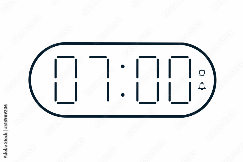 Vector flat illustration of a digital clock displaying 07.00 ...