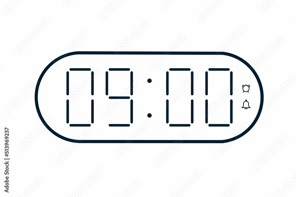 Vector flat illustration of a digital clock displaying 09.00 ...