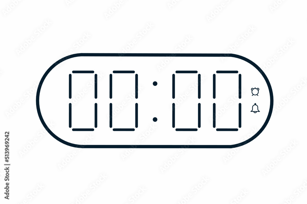 Vector flat illustration of a digital clock displaying 00.00 ...