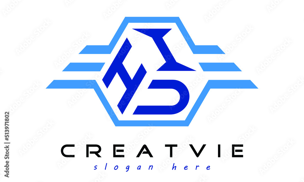 HIU three letter geometrical wings logo design vector template ...