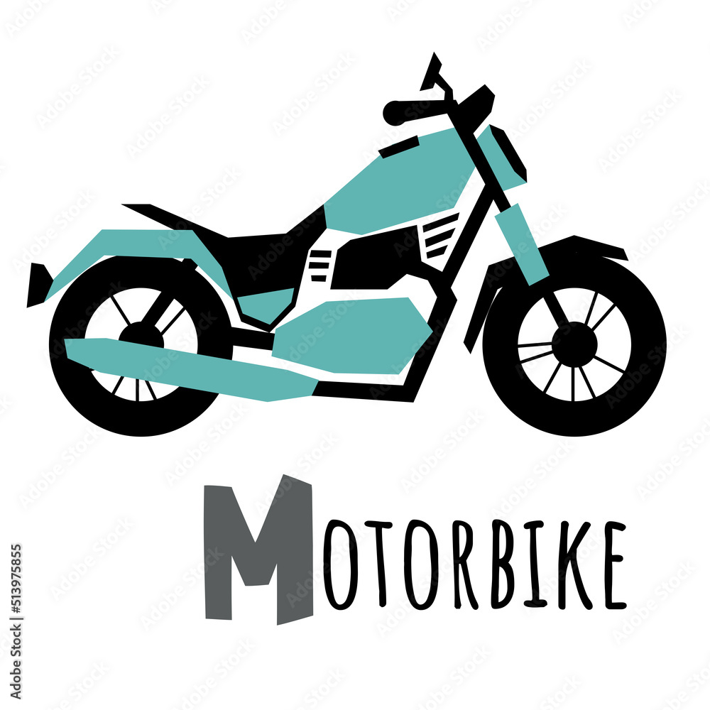 Vecteur Stock Letter M and Motorcycle. Children ABC poster with ...
