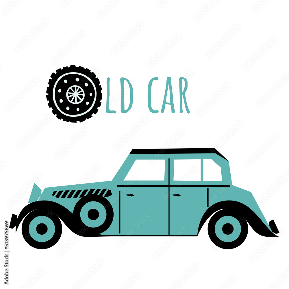 Letter O and Old car. Children ABC poster with transport. Old car for ...