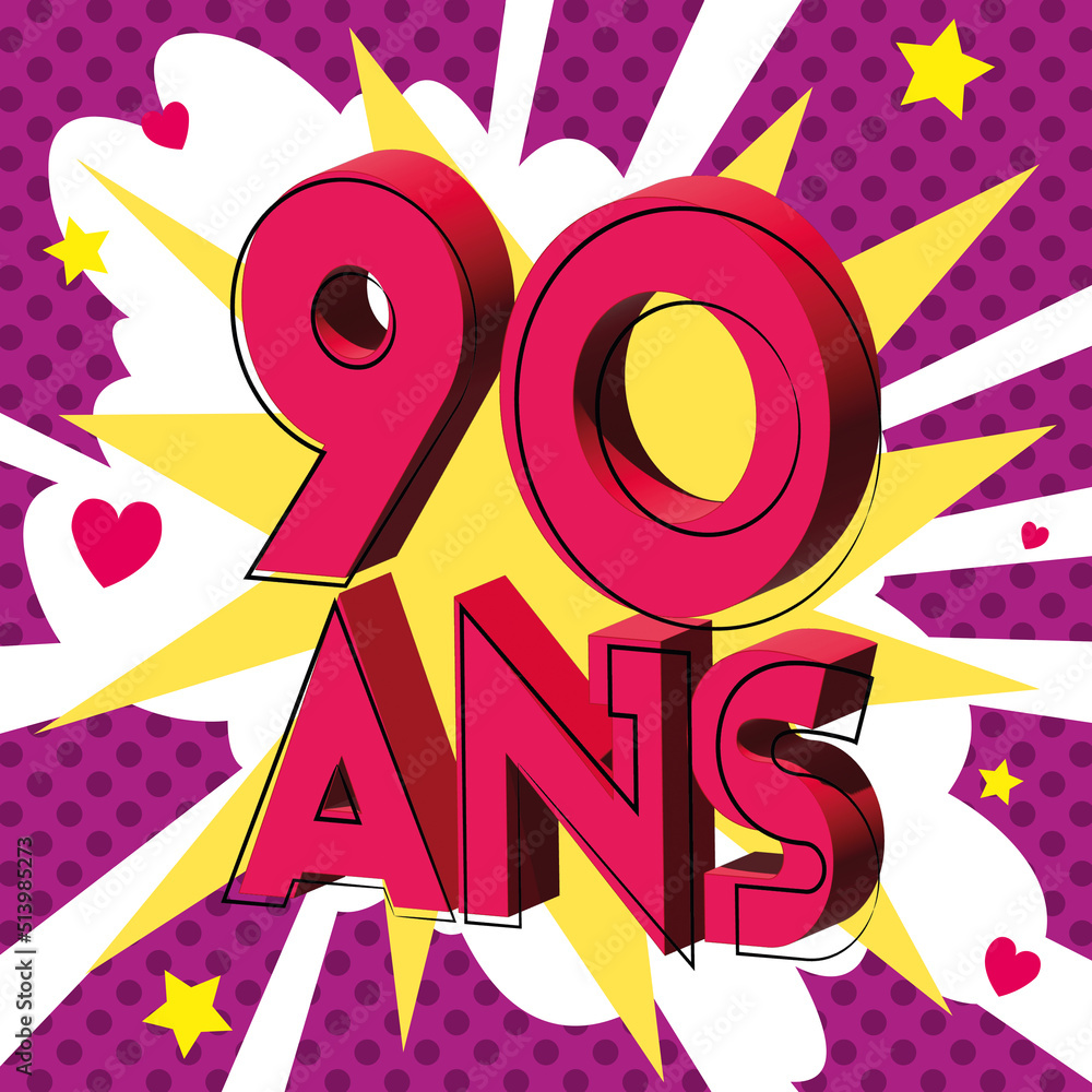 90 ans Carte Anniversaire popart Rose sources Stock Vector | Adobe Stock