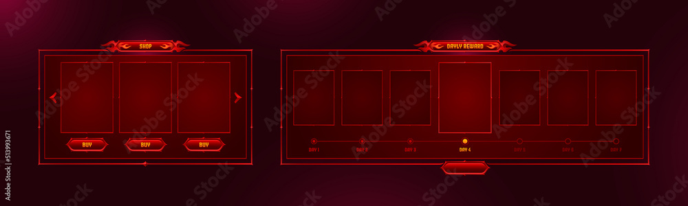 Hud frames for game shop and daily reward board. Vector cartoon ...