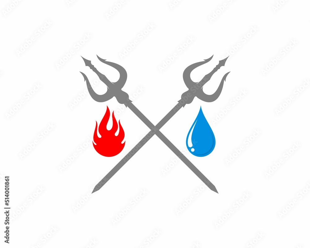 Trident crossed with fire and water logo Stock Vector | Adobe Stock