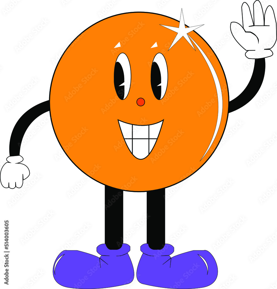 cartoon round character with long arms and legs in shoes. cheerful ...