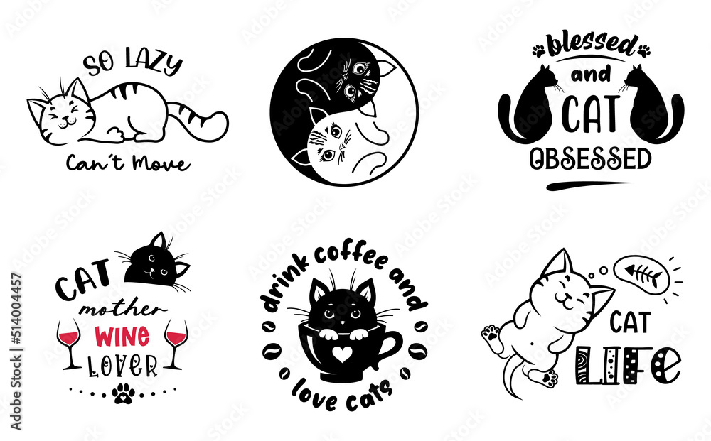 Funny cat with quotes Set of cat signs, symbols, emblem badge. Kitten ...