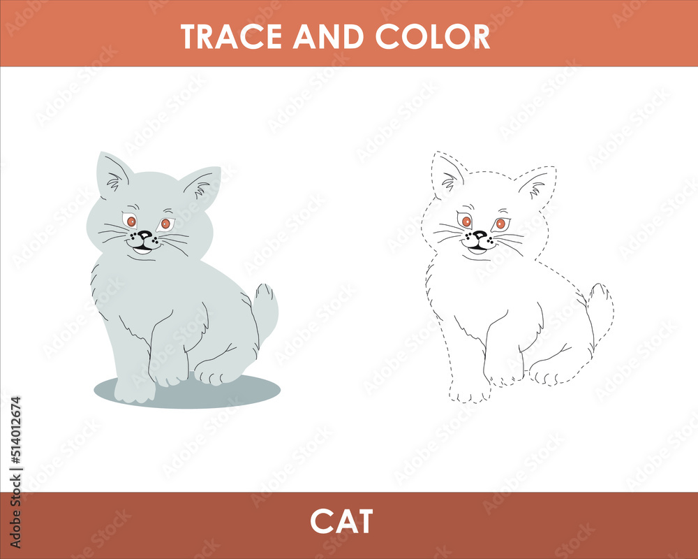 Hand drew cat outline illustration trace and color Stock Vector | Adobe ...