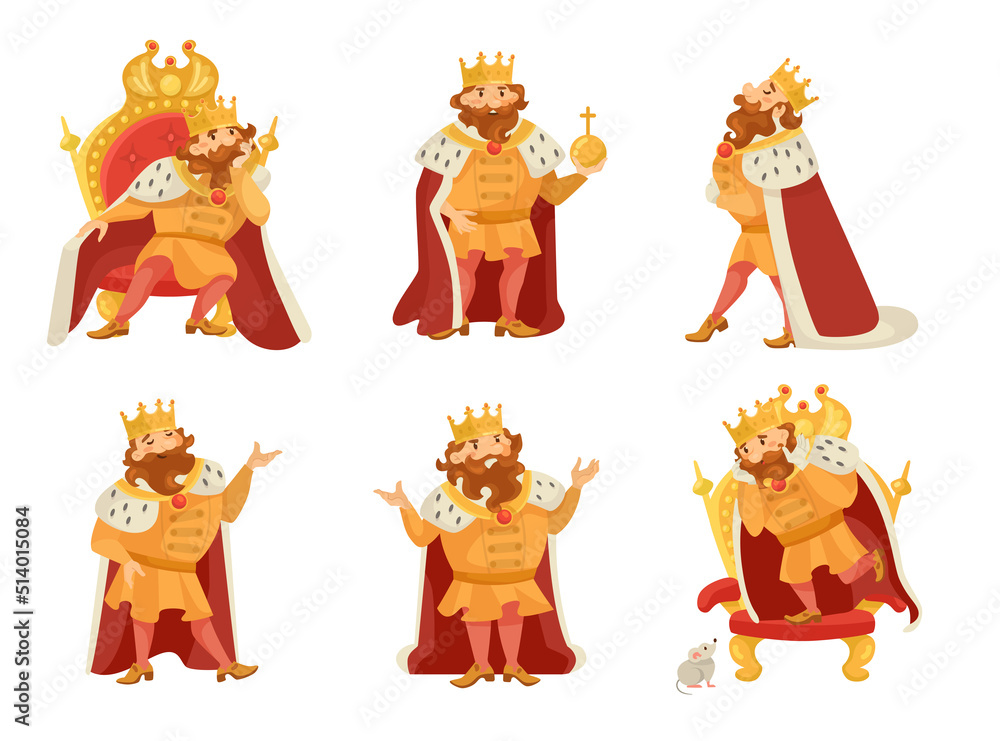 Stockvector Medieval king cartoon character flat vector illustrations ...