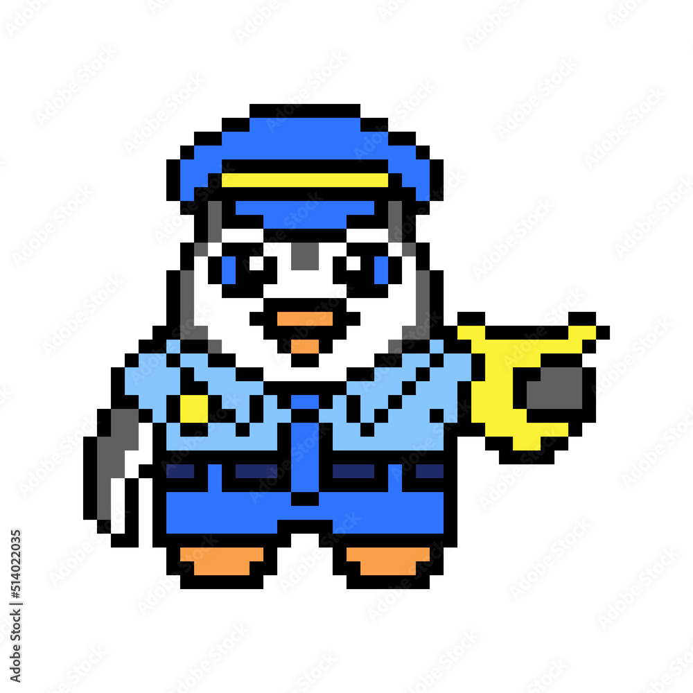 Penguin police officer showing his badge, pixel art animal character ...
