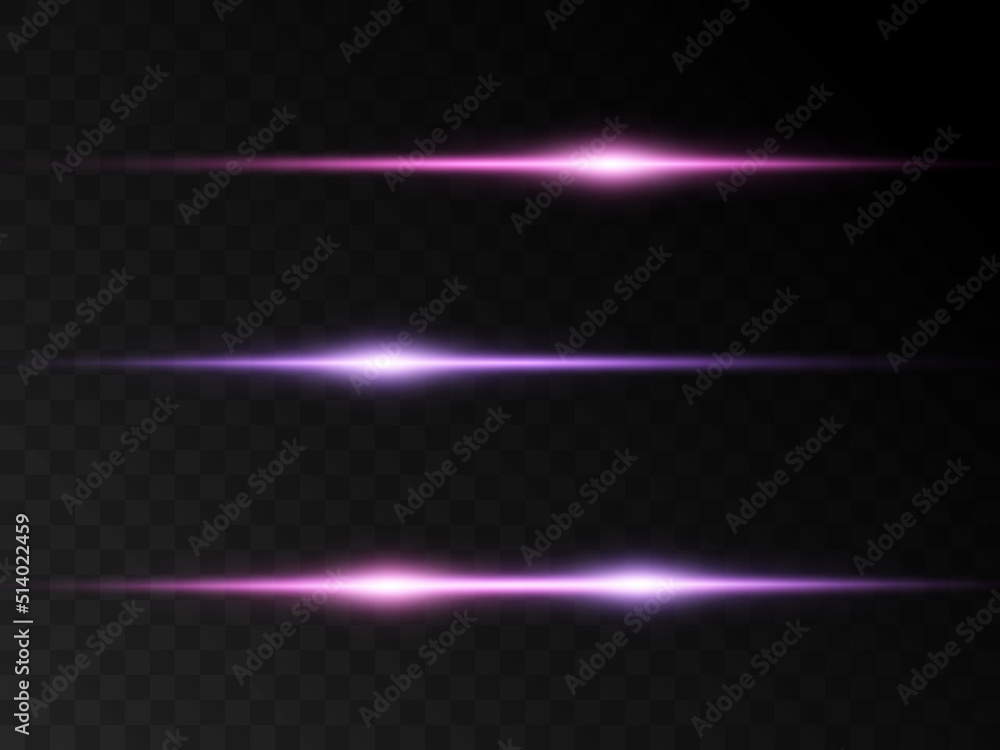 Bright horizontal highlights. Laser beams, horizontal beams of light ...