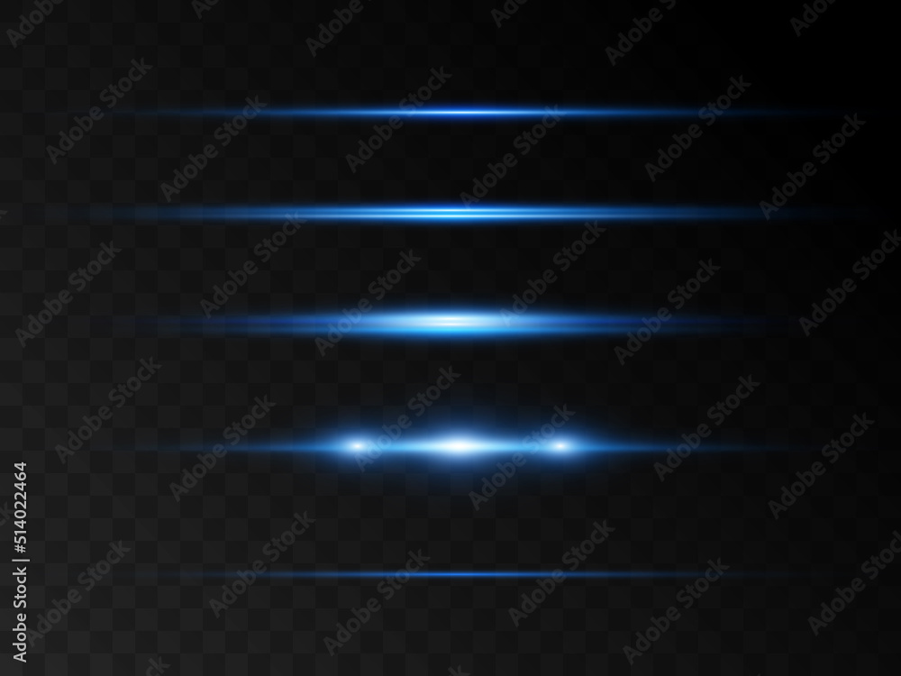 Bright horizontal highlights. Laser beams, horizontal beams of light ...