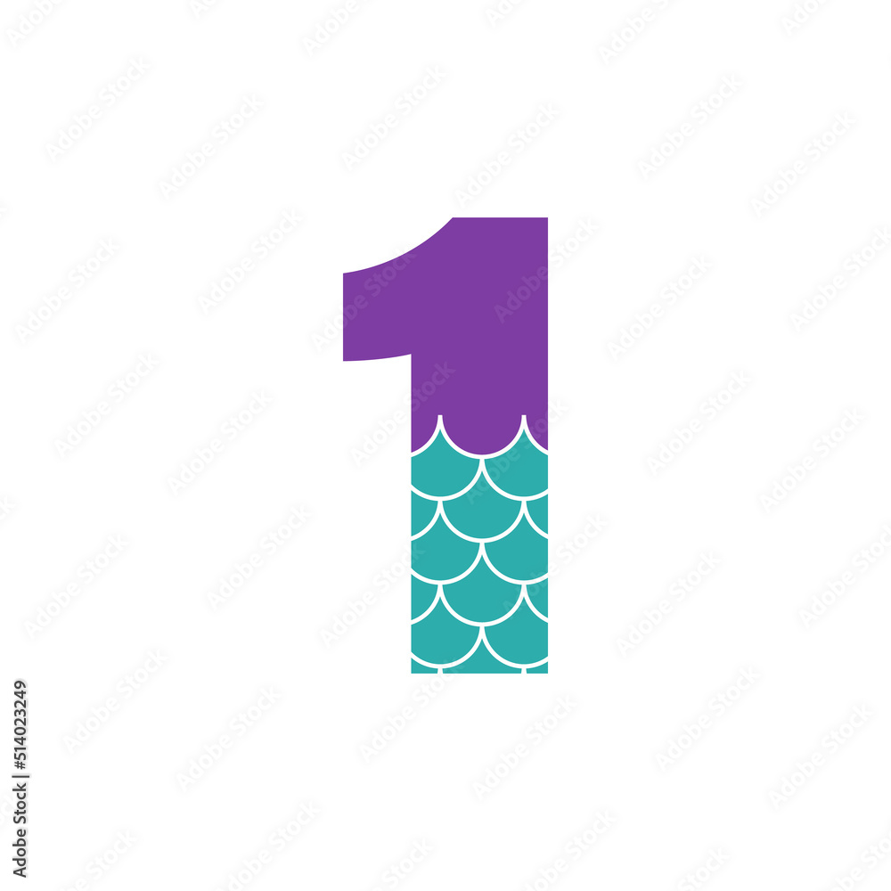 Mermaid birthday number 1. Clipart image isolated on white background ...