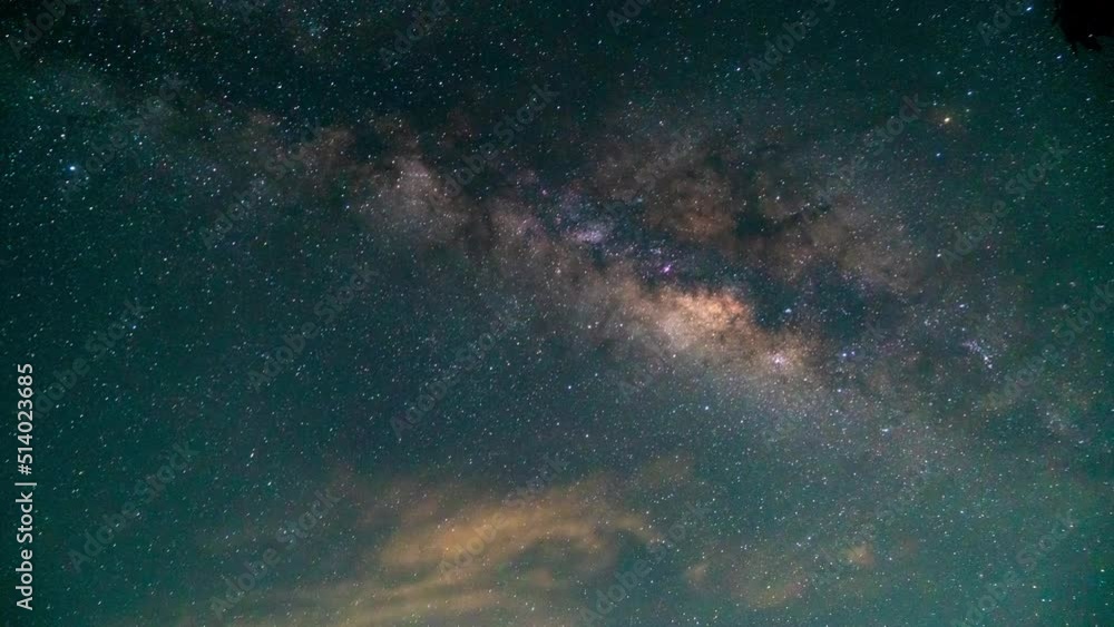 Milky Way galaxy exploration through outer space towards glowing milky ...