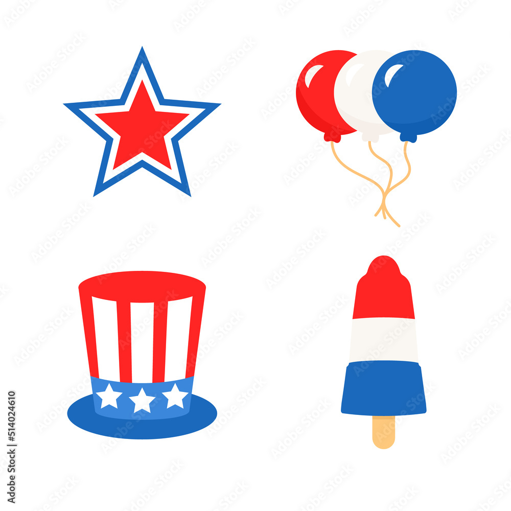 4th of july symbols icon set. Clipart image isolated on white ...