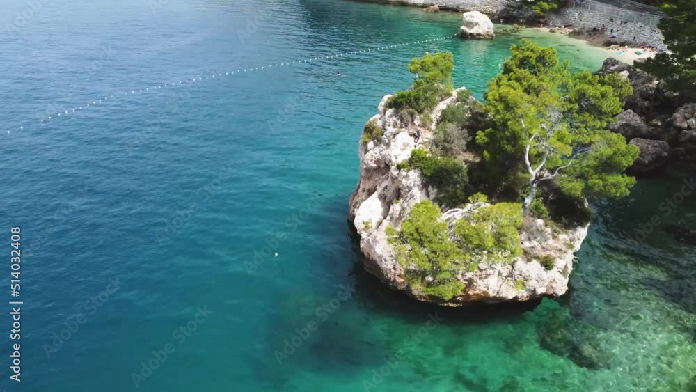 Aerial view in Brela Stone, Kamen Brela - a symbol of Brela, a popular natural attraction in ...
