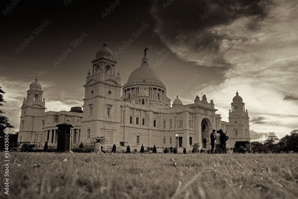 Sunset at Victoria Memorial, Kolkata , Calcutta, West Bengal, India . A ...