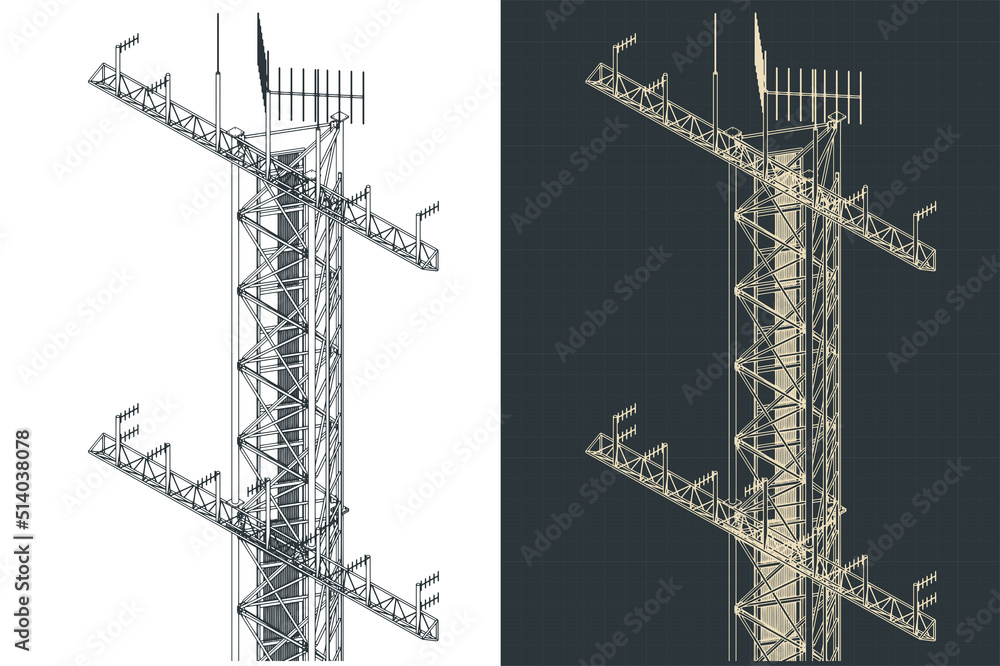 Antenna tower isometric blueprints Stock Vector | Adobe Stock