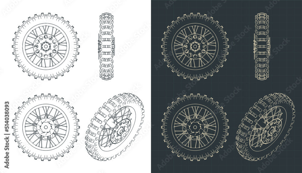 Dirt bike rear wheel blueprints Stock Vector | Adobe Stock