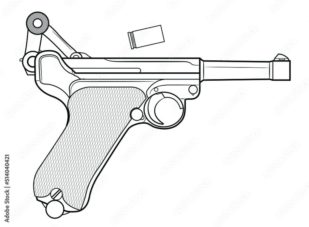 Vector illustration of the P08 Luger german automatic pistol with the ...