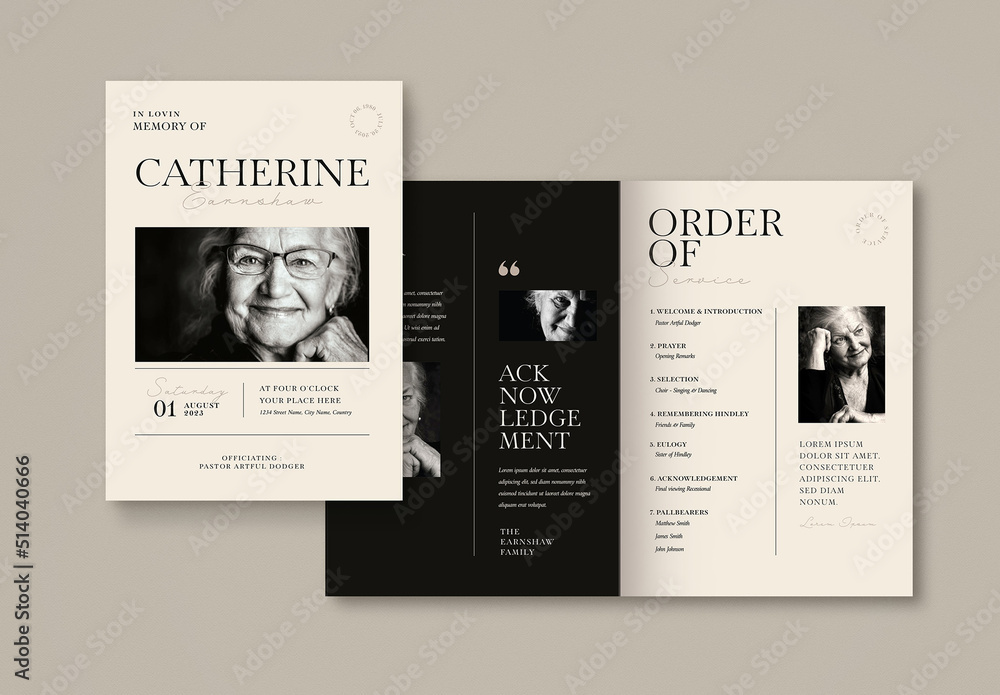 Elegant Minimalist Funeral Program Layout Stock Template | Adobe Stock