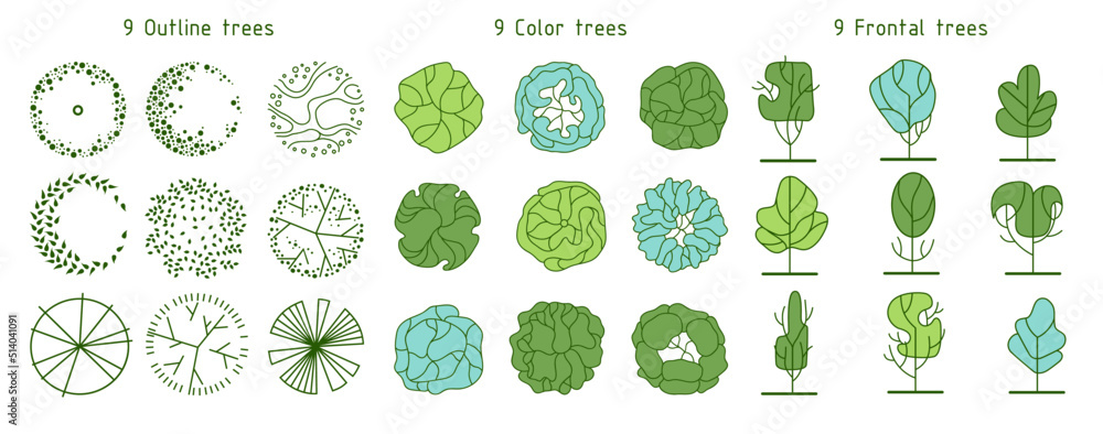 Tree for architectural floor plans. Entourage design. Various trees ...