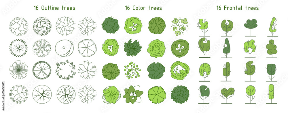 Tree for architectural floor plans. Entourage design. Various trees ...