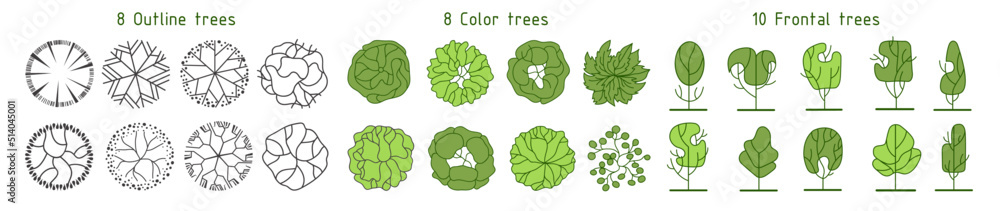 Tree for architectural floor plans. Entourage design. Various trees ...