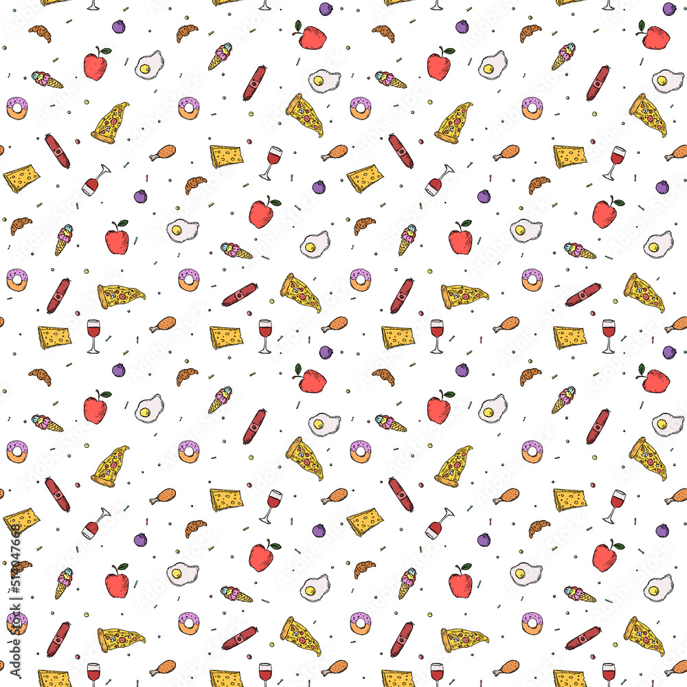 Seamless food pattern. Food background. Doodle vector illustration with ...