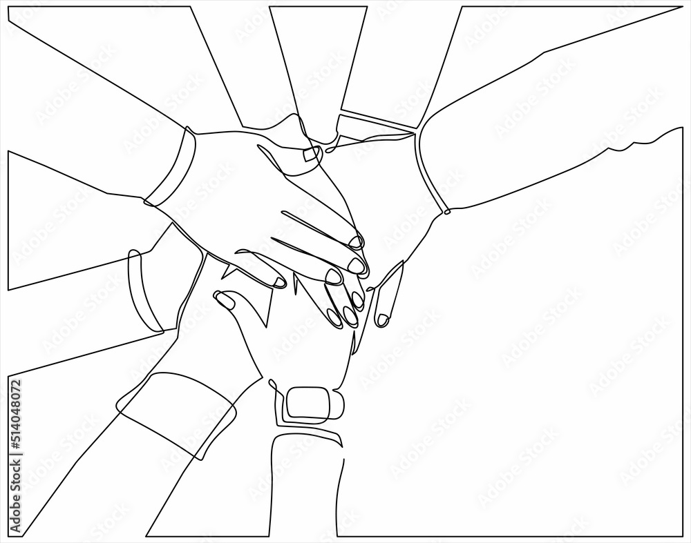 Continuous one line drawing of Young people putting their hands ...