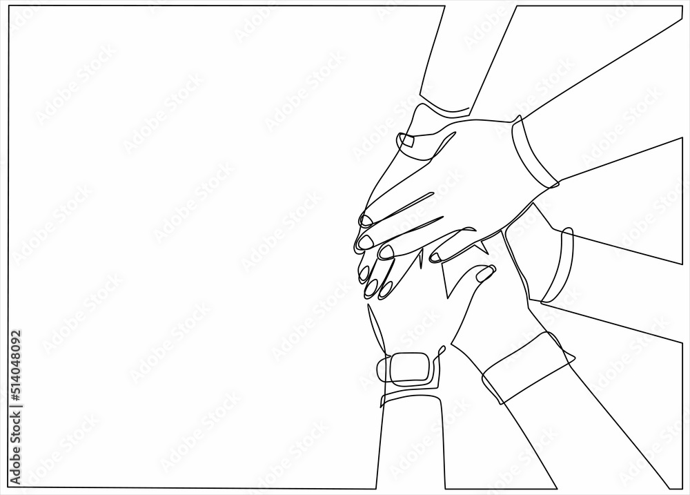 Continuous one line drawing of Young people putting their hands ...