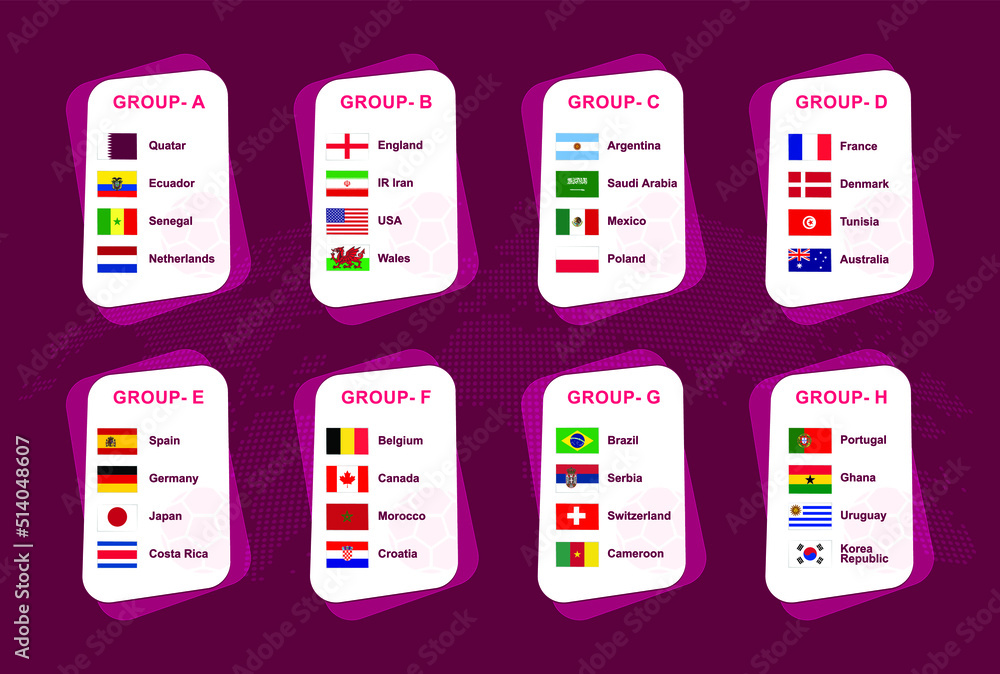 Football World Tournament 2022. Match schedule template. flags of world ...