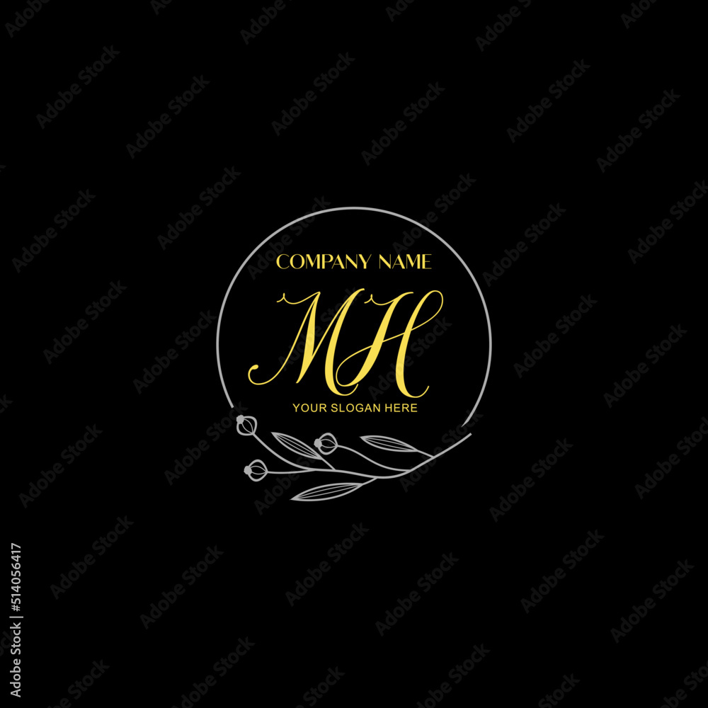 Initial letter MH handwriting with floral frame template Stock Vector ...