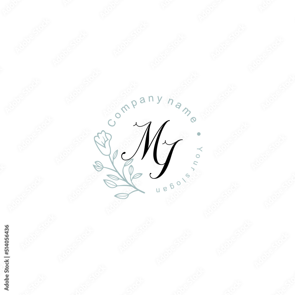 Initial letter MJ handwriting with floral frame template Stock Vector ...