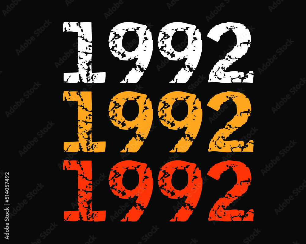 Year 1992 smudged font. Vector with year on black background. Stock ...