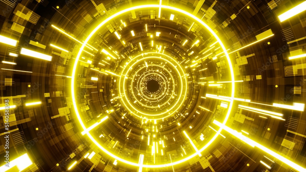 Glowing Yellow Sci Fi Tunnel Background Stock Illustration | Adobe Stock