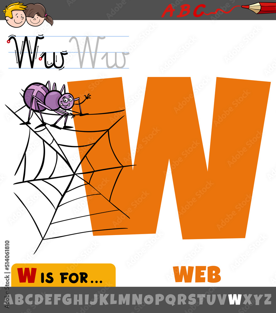 letter W from alphabet with cartoon web Stock Vector | Adobe Stock