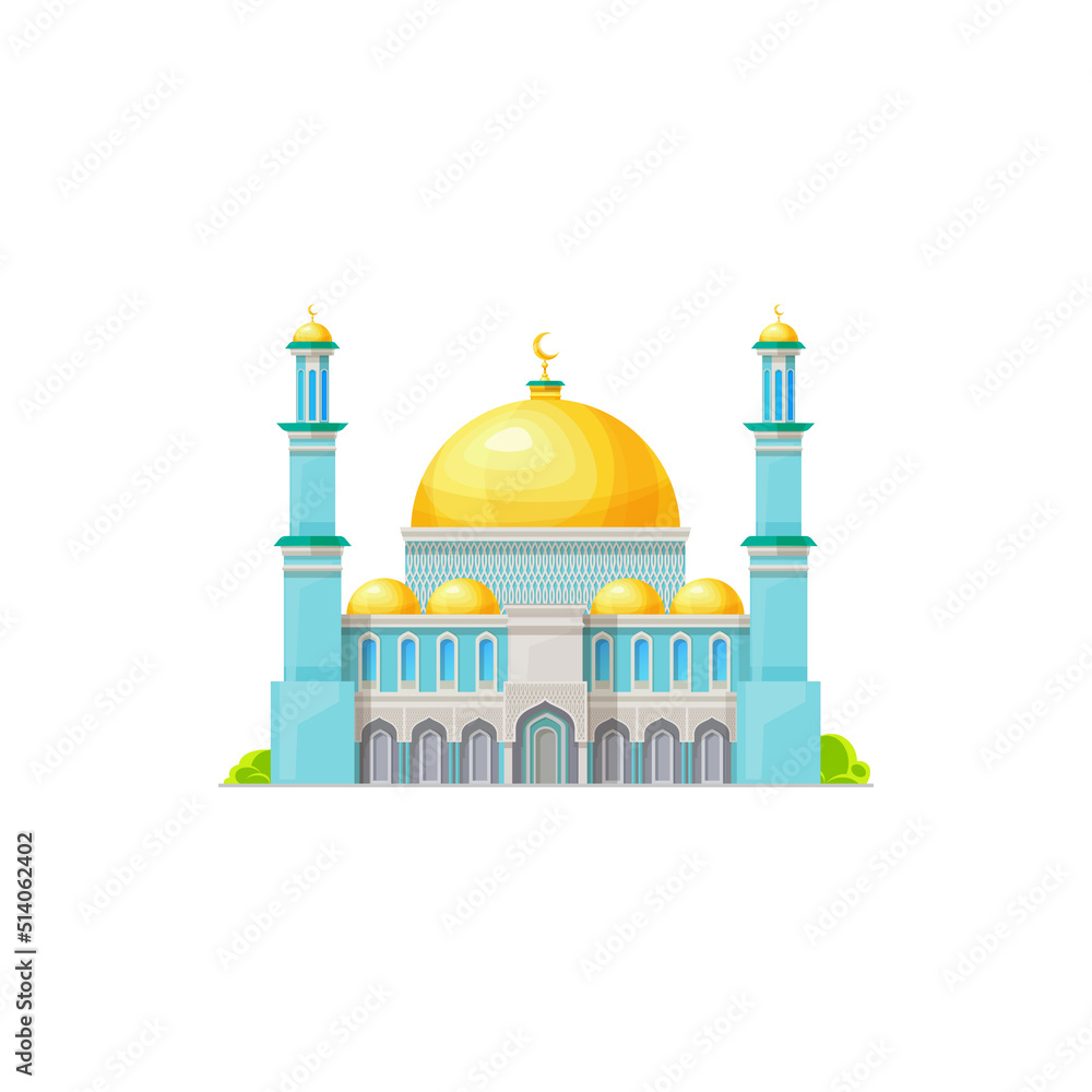 Muslim mosque vector building with gold dome, Islam religion ...