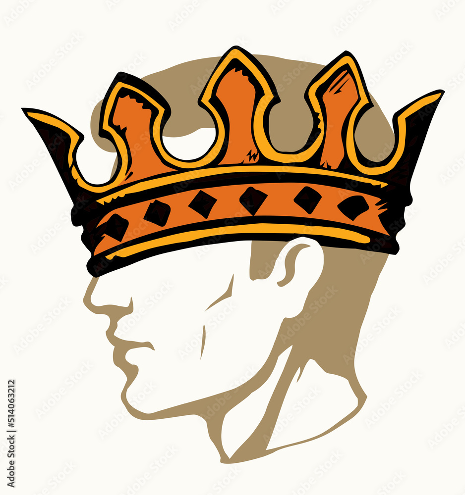 Profile of a handsome man with too big crown. Vector drawing Stock ...